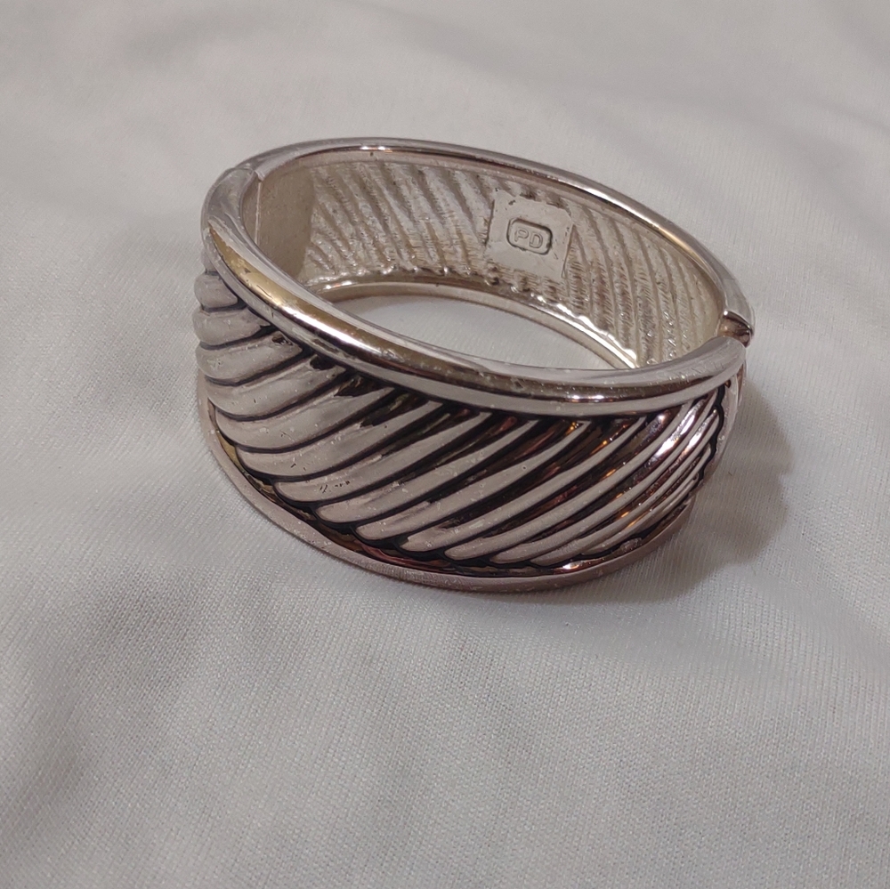 Vintage Heavy Hinged Clamp Bracelet Pd Stamped - Gem